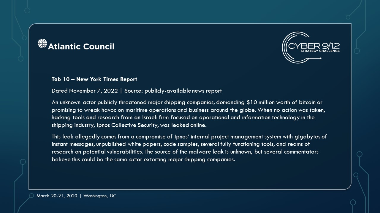 Washington, DC Cyber 9/12 Strategy Challenge Playbook - Atlantic Council