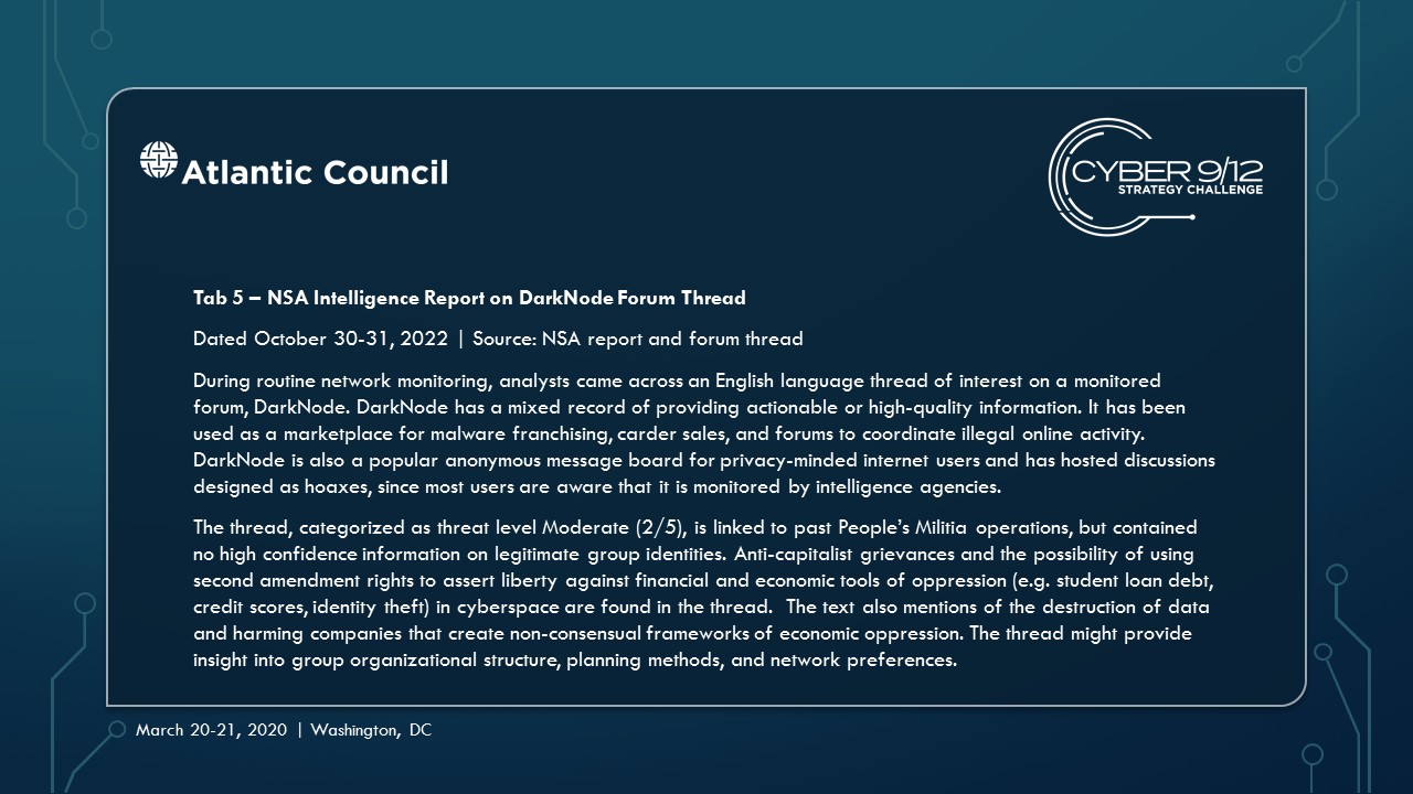 Washington, DC Cyber 9/12 Strategy Challenge Playbook - Atlantic Council