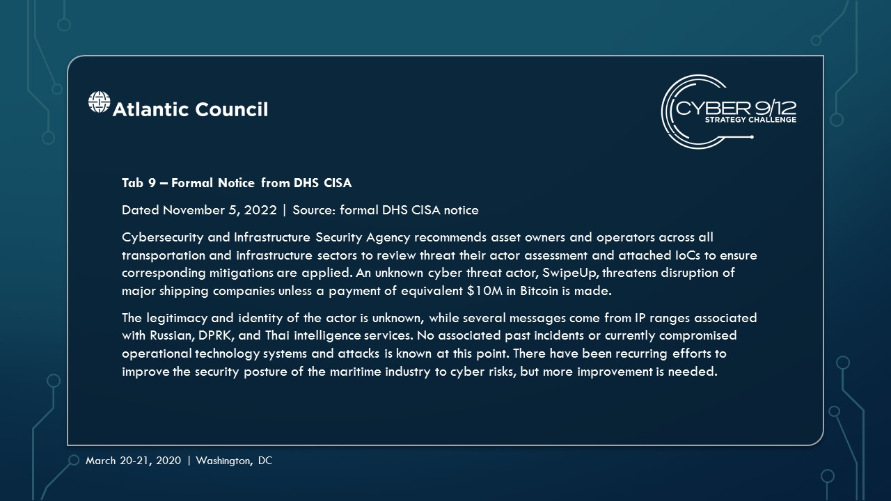 Washington, DC Cyber 9/12 Strategy Challenge Playbook - Atlantic Council