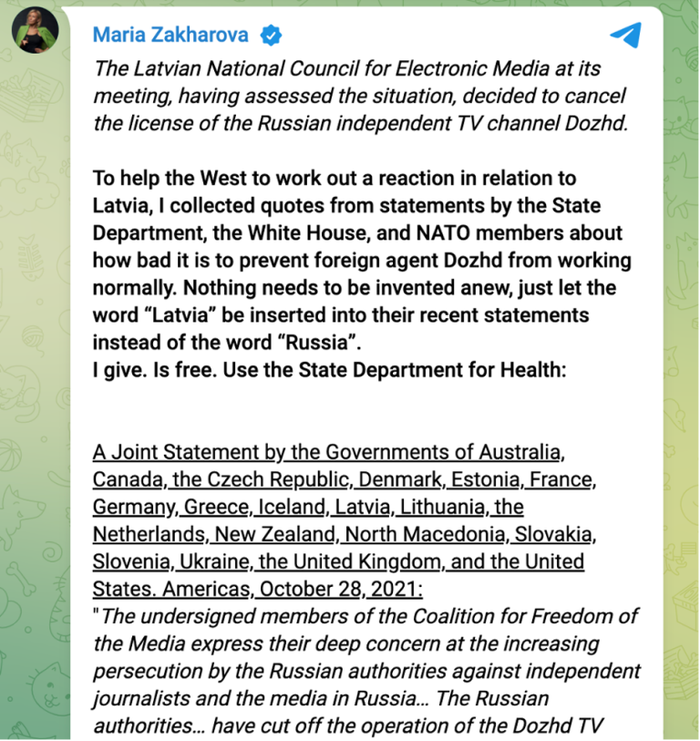 Russian War Report: Pro-Kremlin Telegram channels promote news of TV Rain losing broadcasting ...